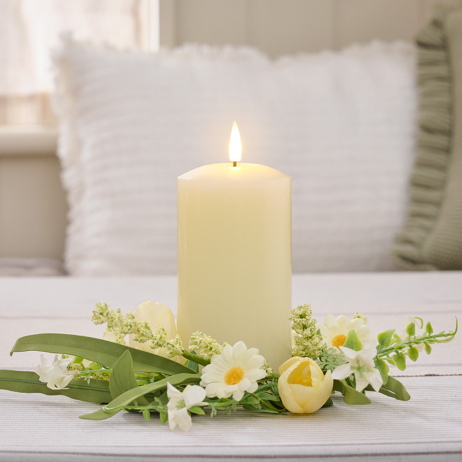 Couronne Pour Bougie Tulipes Jaune Sorbet & Marguerites avec Bougie LE