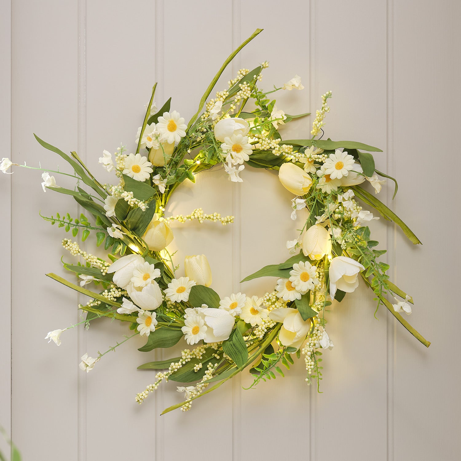 Couronne Printanière Tulipes Jaune Sorbet & Marguerites